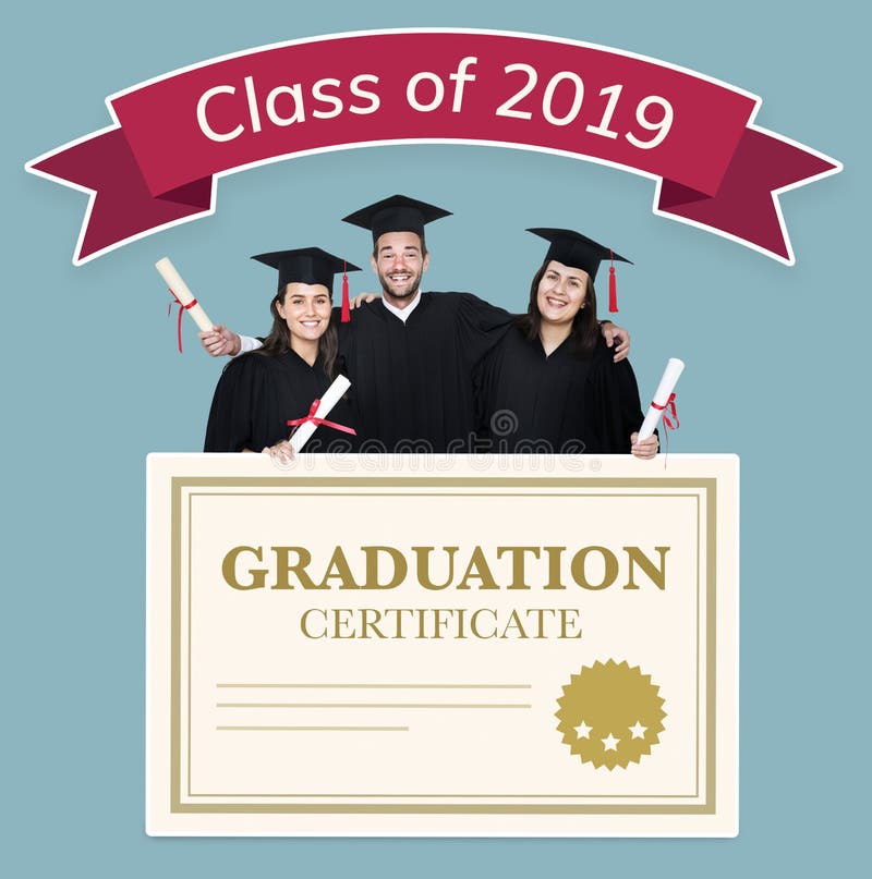 Group of Grads with Class of 2019 Banner Stock Image - Image of grads ...
