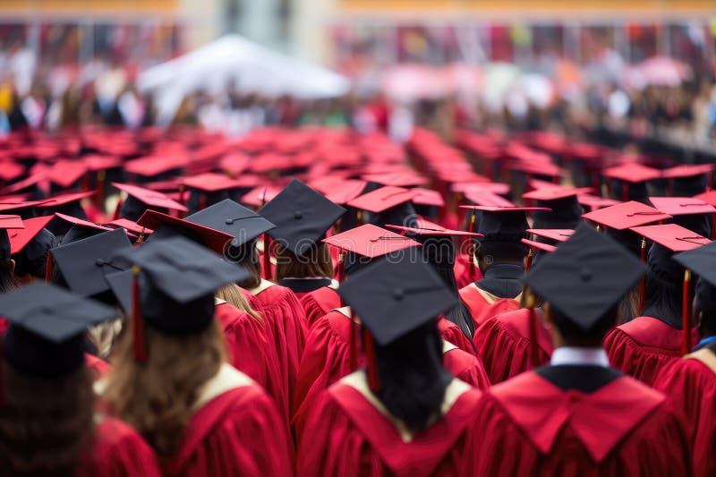 Group of Graduates in Cap and Gowns Standing in Line in a Row ...