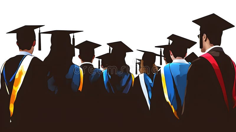 Group of Graduates in Caps and Gowns, Celebrating Stock Illustration ...