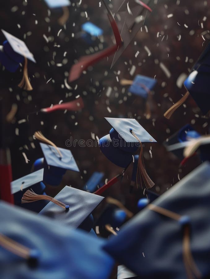 Group of Graduates Celebrating Their Academic Achievement by Throwing ...