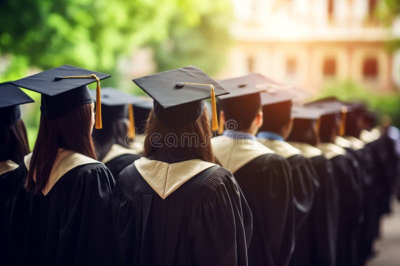 A Group of Graduates at the Graduation Ceremony, a View from the Back ...