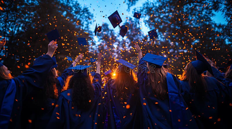 A Group of Graduates Throws Their Caps in the Air during Their ...
