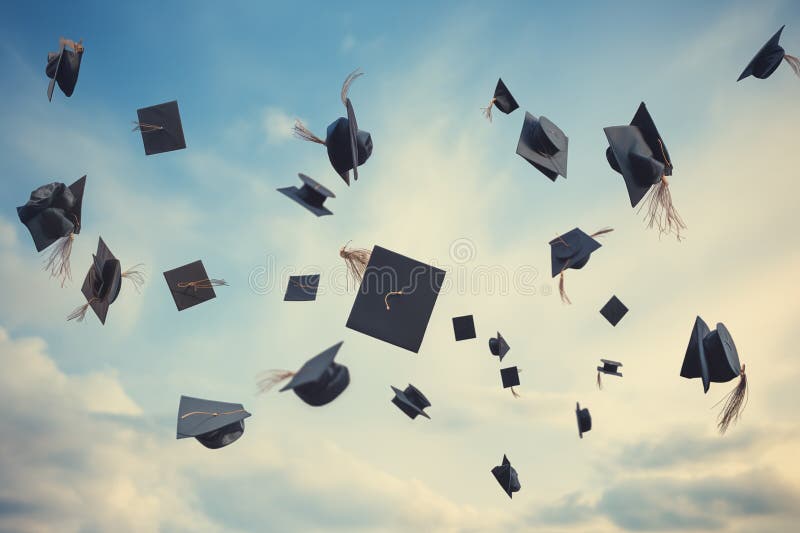 Group of Graduation Caps Thrown in the Air Stock Photo - Image of ...