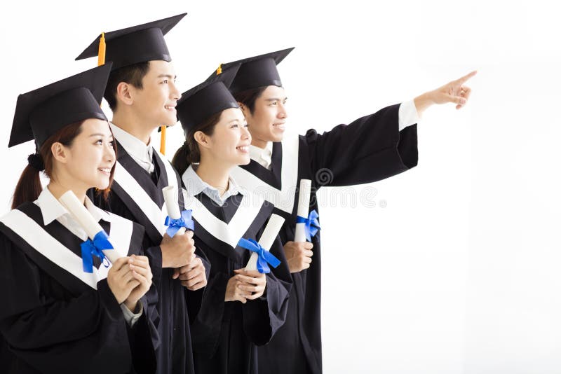 Group of Graduation Looking and Pointing To the Future Stock Photo ...