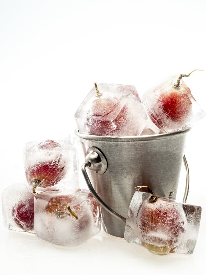 Grape Inside Ice on White Background Stock Image - Image of organic ...