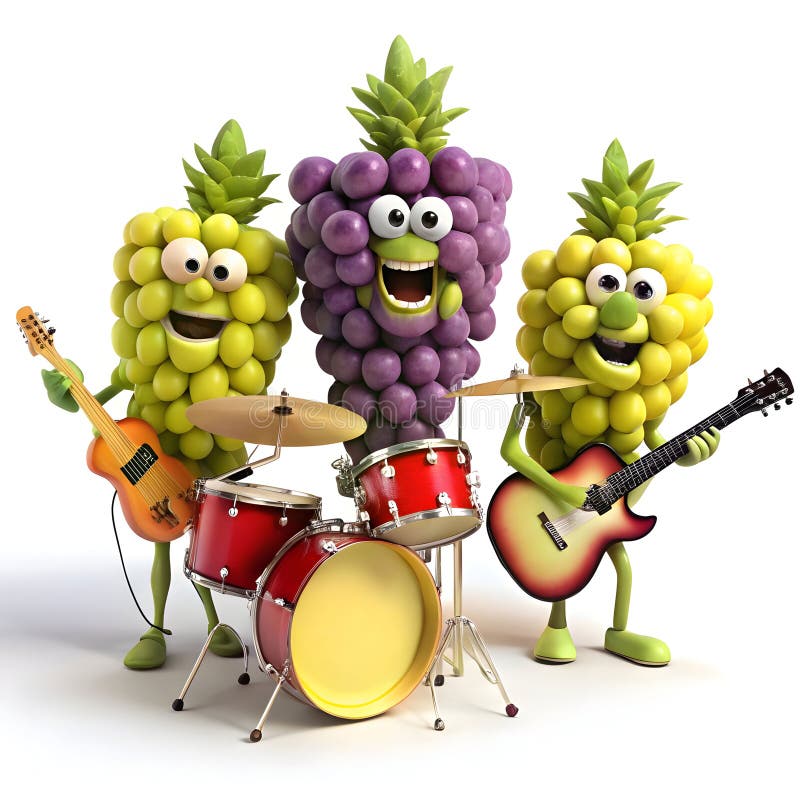 A Group of Grapes Performing on Stage As a Rock Band a Stock ...