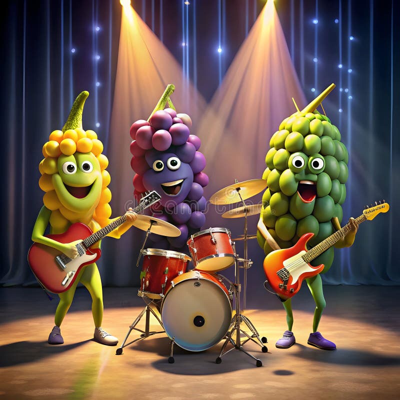 A Group of Grapes Performing on Stage As a Rock Band a Stock ...