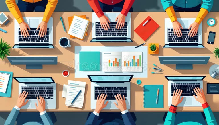 Group of Graphic Designers Work in Office. Team Sits Around Table. Work ...