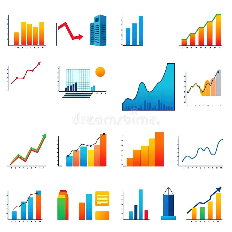 Group of Graphics Representing Business Growth and Strength Stock ...