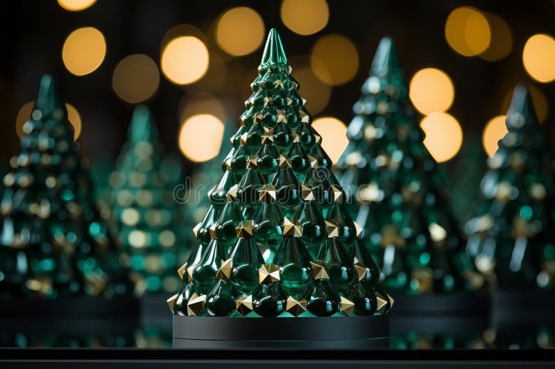 A Group of Green Christmas Trees on a Table Stock Illustration ...