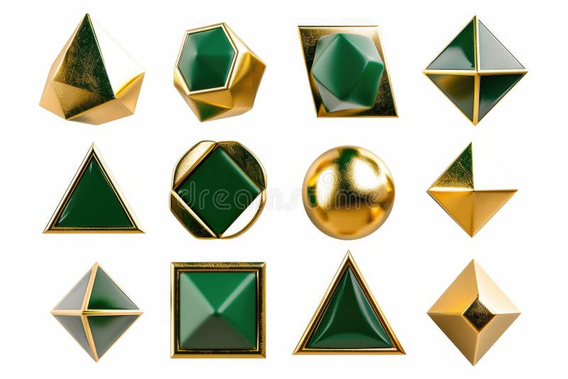 A Group of Green and Gold Geometric Shapes Arranged Together Stock ...