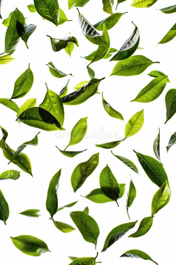 A Group of Green Leaves Floating in Mid-air Stock Photo - Image of ...