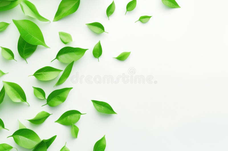 Group of Green Leaves Flying in Air. Perfect for Nature and ...