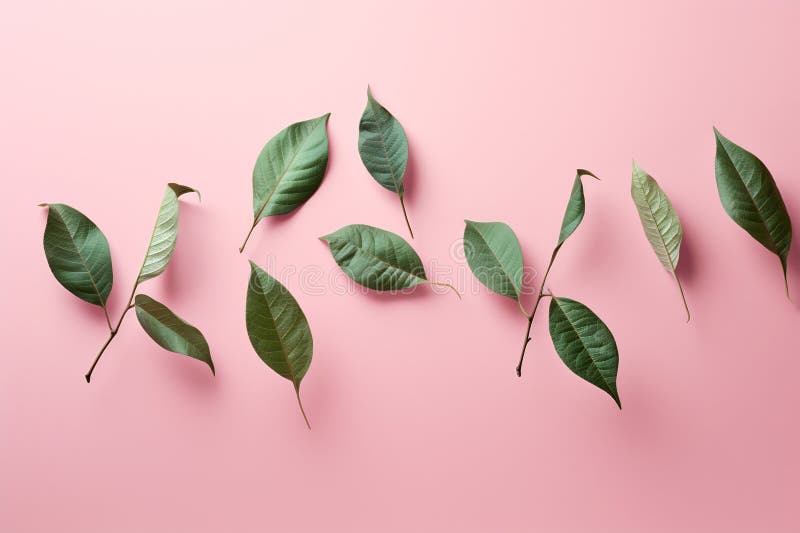 Group of Green Leaves on Pink Background Stock Photo - Image of leaves ...