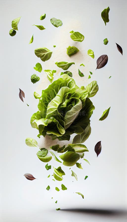 Group of Green Lettuce Leafy Vegetable Creatively Falling-Dripping ...