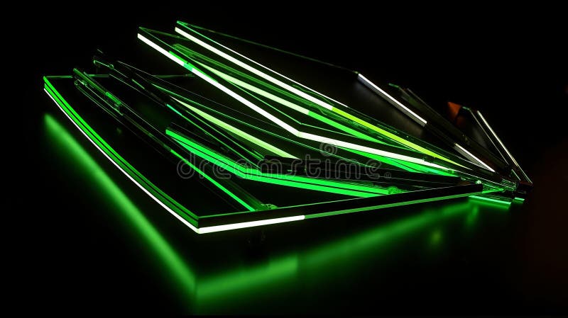 A Group of Green Neon Lights on a Black Surface Stock Image - Image of ...