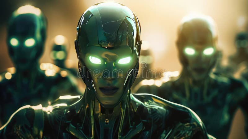 A Group of Green Robots. Ecology Stock Illustration - Illustration of ...