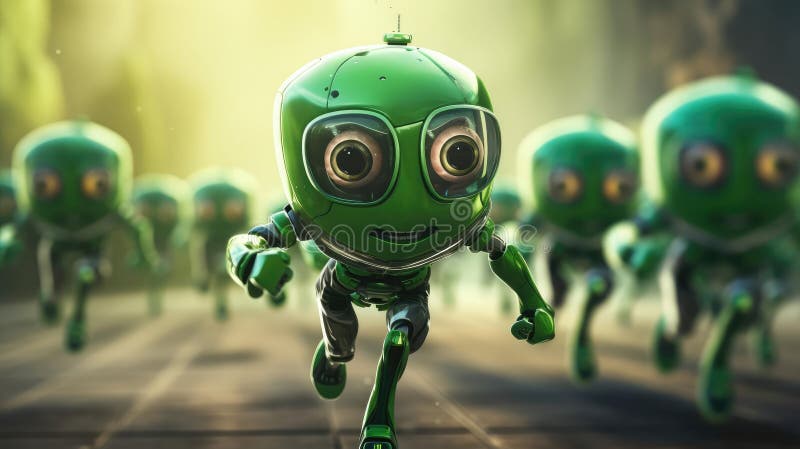 A Group of Green Robots. Ecology Stock Illustration - Illustration of ...