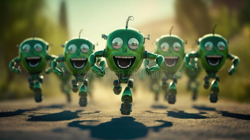 A Group of Green Robots. Ecology Stock Illustration - Illustration of ...