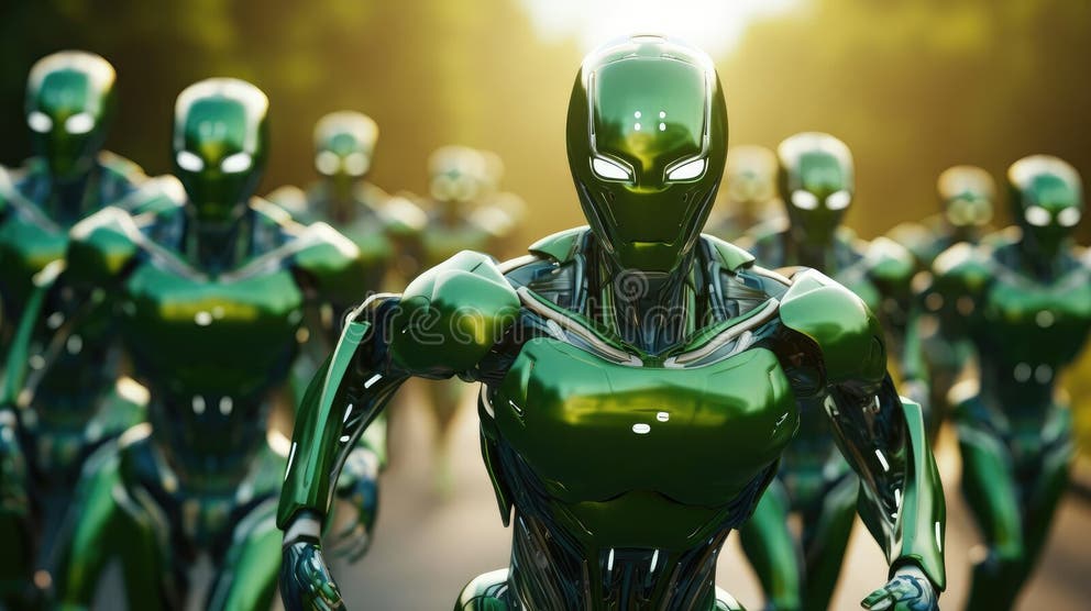 A Group of Green Robots. Ecology Stock Illustration - Illustration of ...