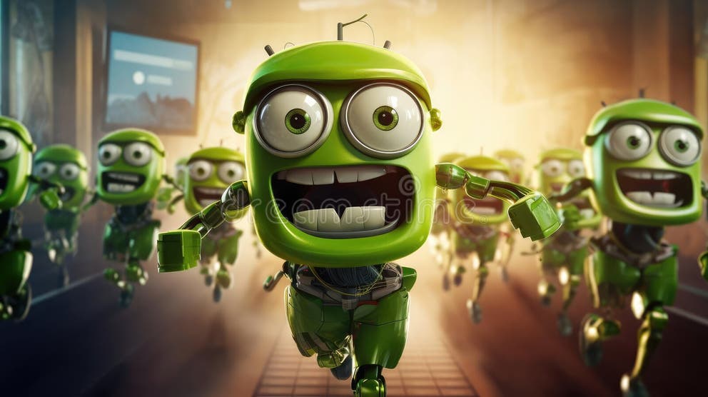 A Group of Green Robots. Ecology Stock Illustration - Illustration of ...