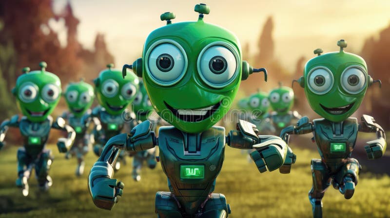 A Group of Green Robots. Ecology Stock Illustration - Illustration of ...