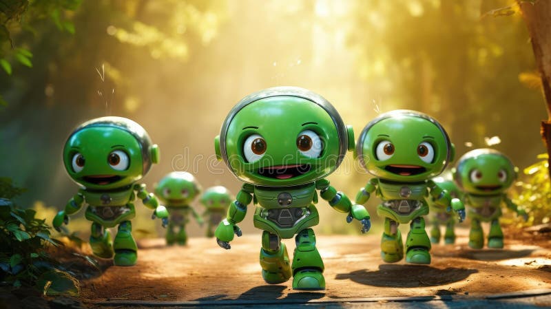 A Group of Green Robots. Ecology Stock Illustration - Illustration of ...
