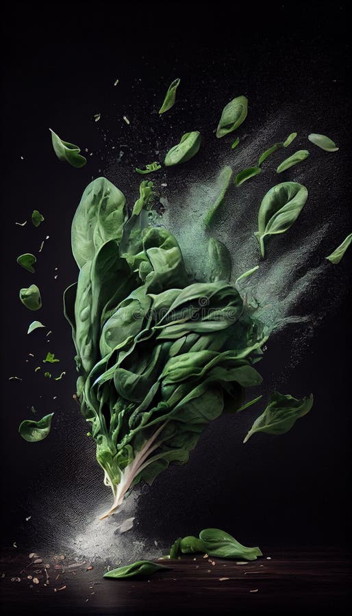 Group of Green Spinach Leaf Vegetable Creatively Falling-Dripping ...