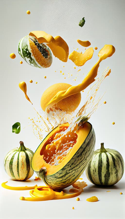 Group of Green Squash Vegetable Creatively Falling-Dripping Flying or ...