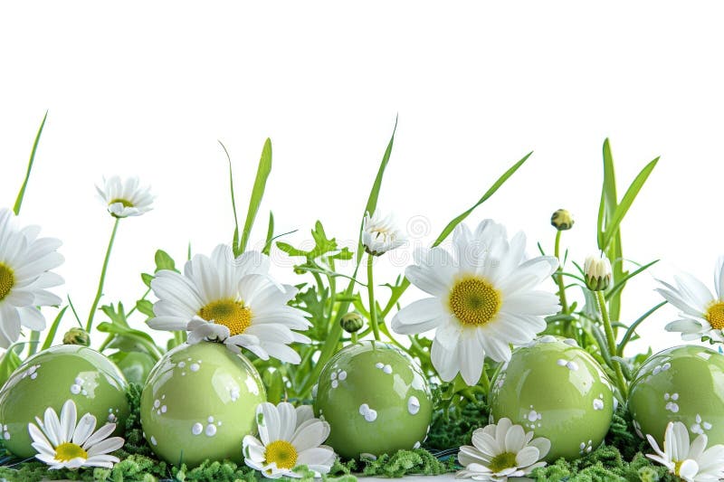 Group of Green and White Easter Eggs with Daisies, Perfect for Easter Themed Designs Stock Photo ...