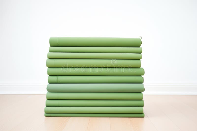 Group of Green Yoga Mats Rolled and Stacked Stock Photo - Image of ...