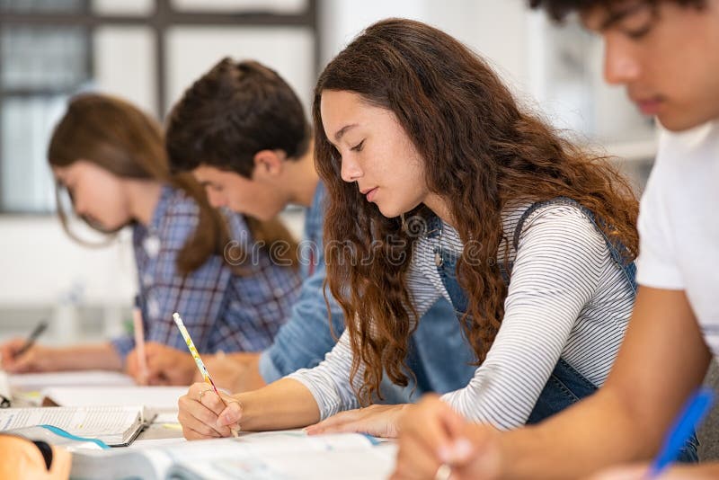 Concentrated Girl Studying at College Stock Photo - Image of secondary ...