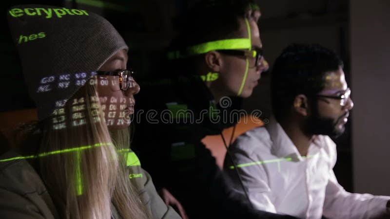 Group of Hacker Using Computer Code in Dark. Stock Video - Video of ...