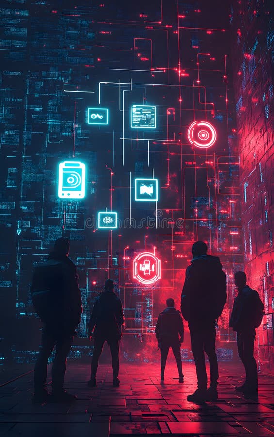 A Group of Hackers Standing in Front of an Impenetrable Data Fortress ...
