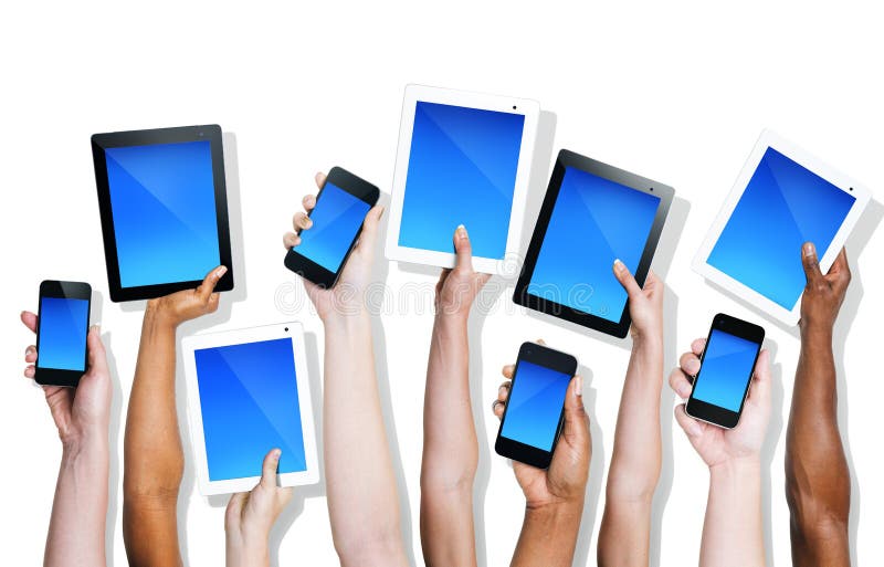 Group of Hand Holding Digital Devices Stock Photo - Image of isolated ...