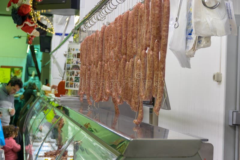 Group of Handmade Sausages Hanging in a Butcher Shop Editorial Photo ...