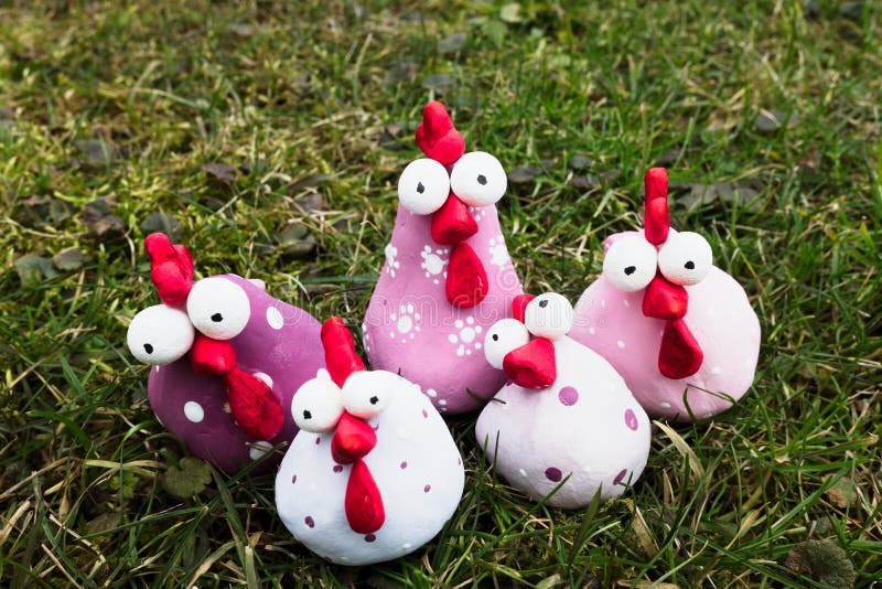 Group of Handmade Spring Easter Chicken Made of Polymer Clay Stock ...