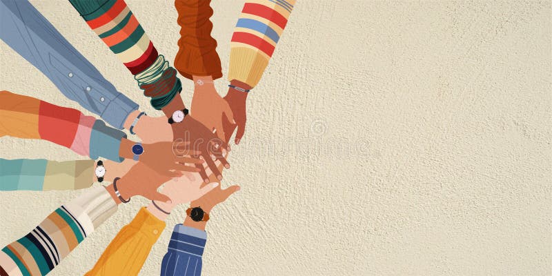 Group of Hands in a Circle of Multicultural Diverse People.People of ...