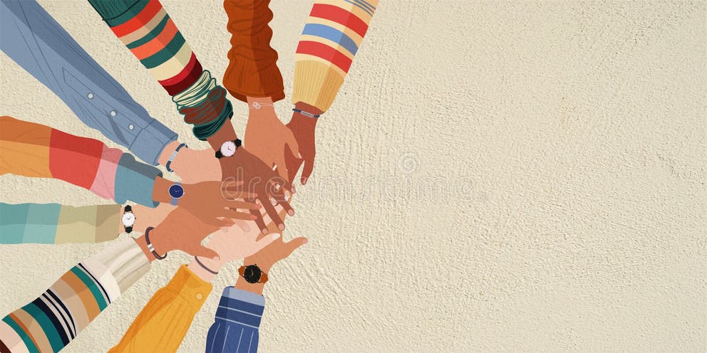 Group of Hands in a Circle of Multicultural Diverse People.People of ...