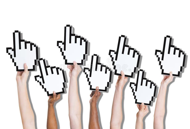 Group of Hands Holding Click Icon Stock Photo - Image of african, copy ...