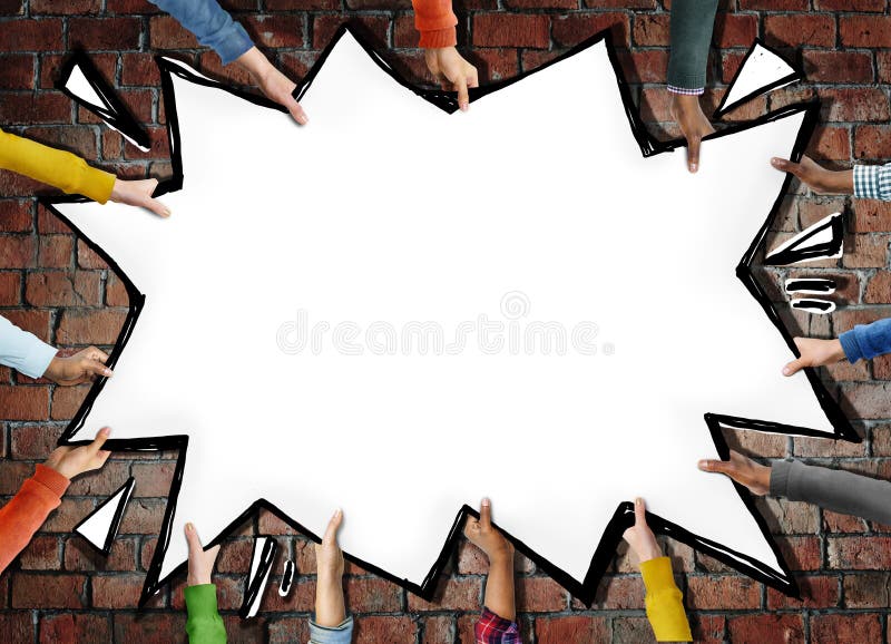Group of Hands Holding Comic Explosion Stock Illustration ...