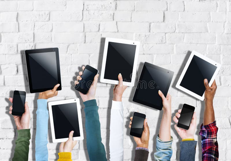 Group of Hands Holding Digital Devices Stock Photo - Image of ...