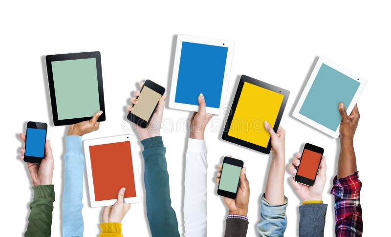 Group of Hands Holding Digital Devices Stock Photo - Image of ...