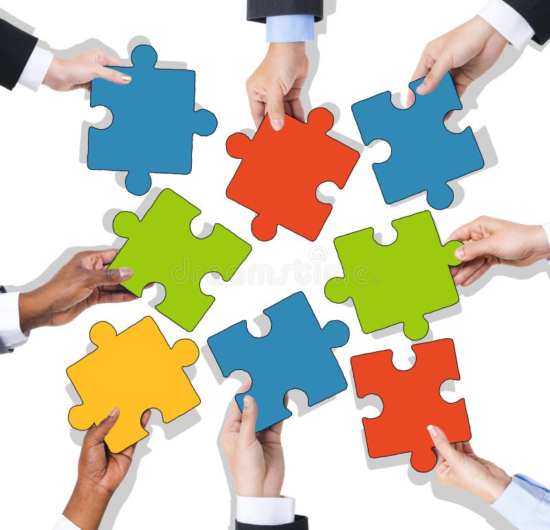 Group of Hands Holding Jigsaw Puzzle Stock Image - Image of participate ...