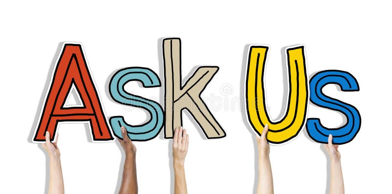 Group of Hands Holding Letter Ask Us Stock Photo - Image of consultant ...