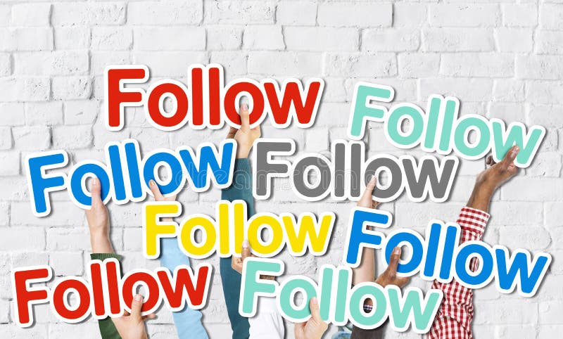 Group of Hands Holding Word Follow Stock Image - Image of ideas ...