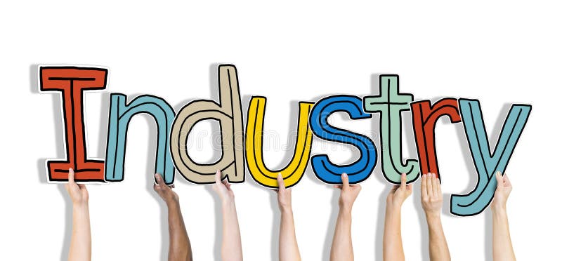 Group of Hands Holding Word Industry Stock Illustration - Illustration ...