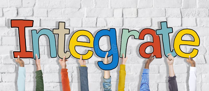 Group of Hands Holding Word Integrate Stock Image - Image of alliance ...