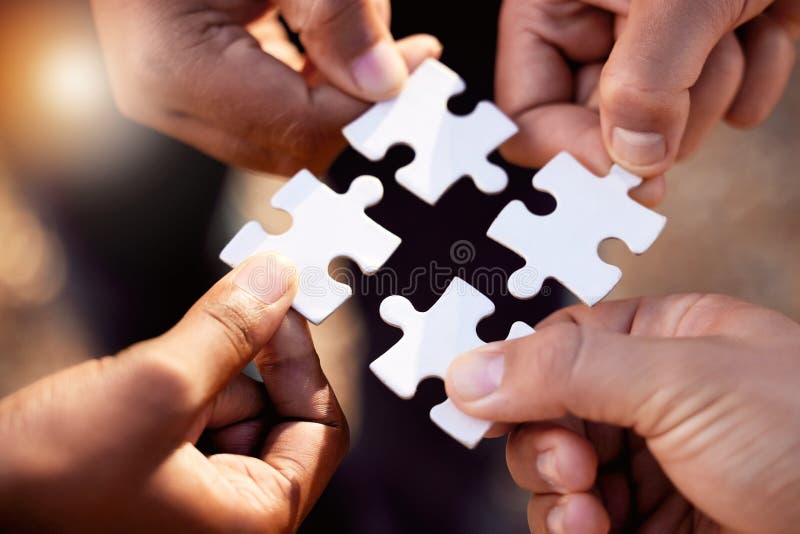 Group Hands with Puzzle for Solution, Teamwork and Workflow Goals ...