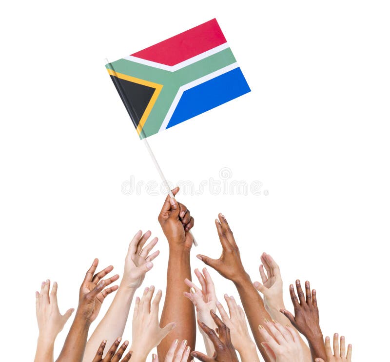 Group of Hands Reach the South Africa Flag Stock Photo - Image of ...